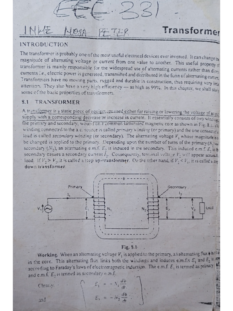 Transformer Calculations Part Eee331 Pdf