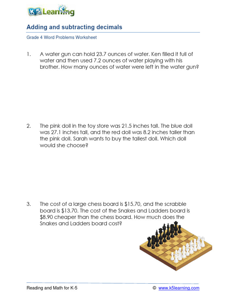 Grade 4 Word Problems Decimals e | PDF