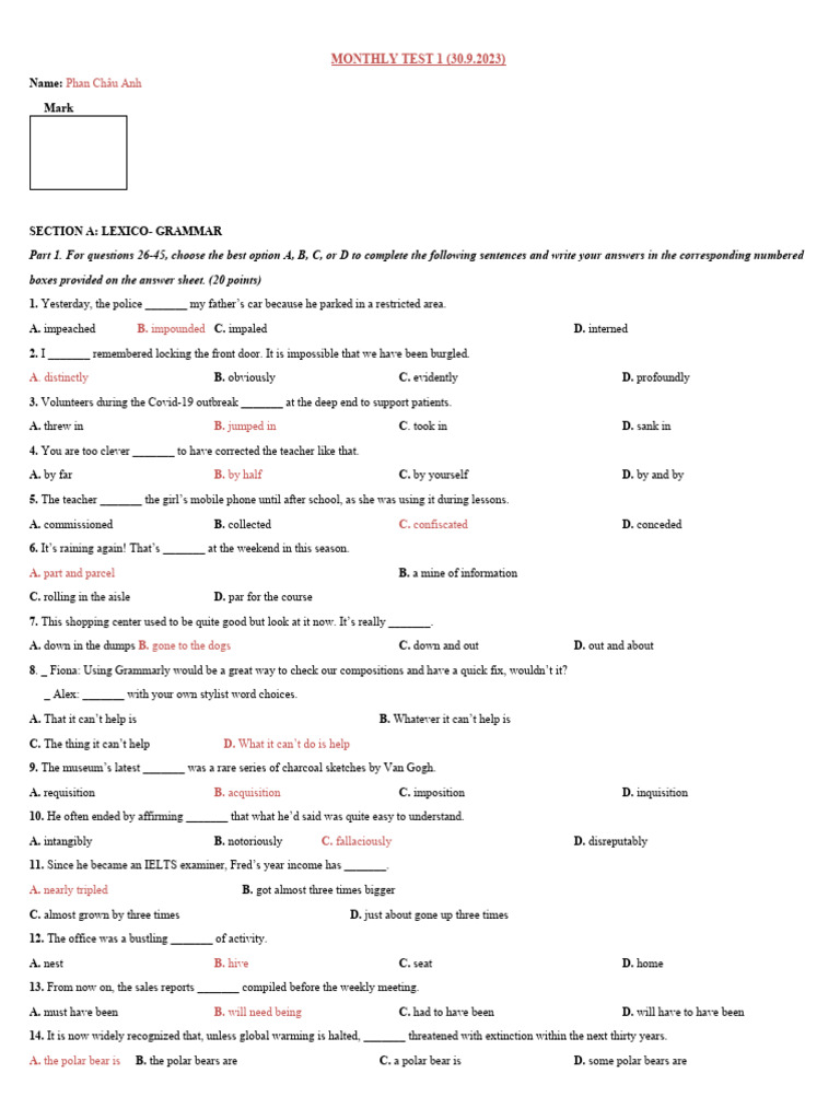 Monthly Test For Grade 11 (English Majored STS) | PDF | Sea Level Rise ...