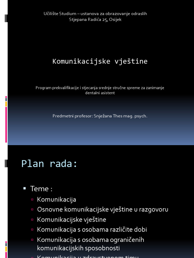 Komunikacijske Vještine 1 - Predavanje | PDF