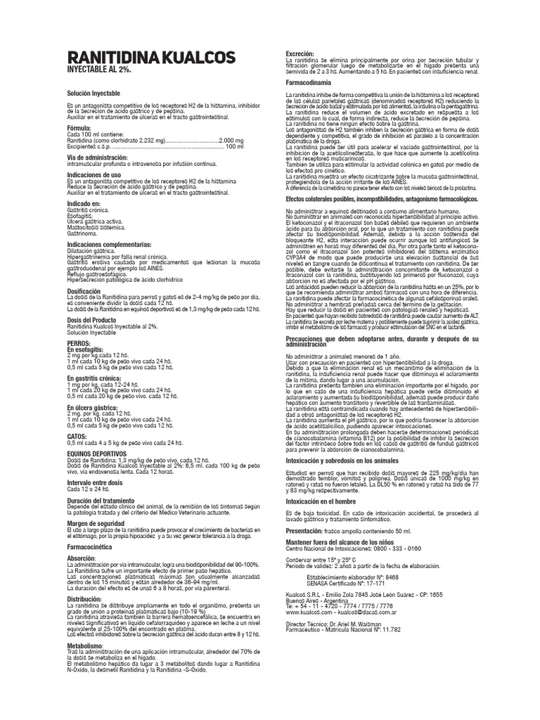 Prospecto Ranitidina Inyectable | PDF | Medicamentos con receta | Droga ...