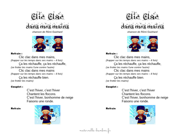 Chanson Hiver Enfants : Clic Clac Main | PDF