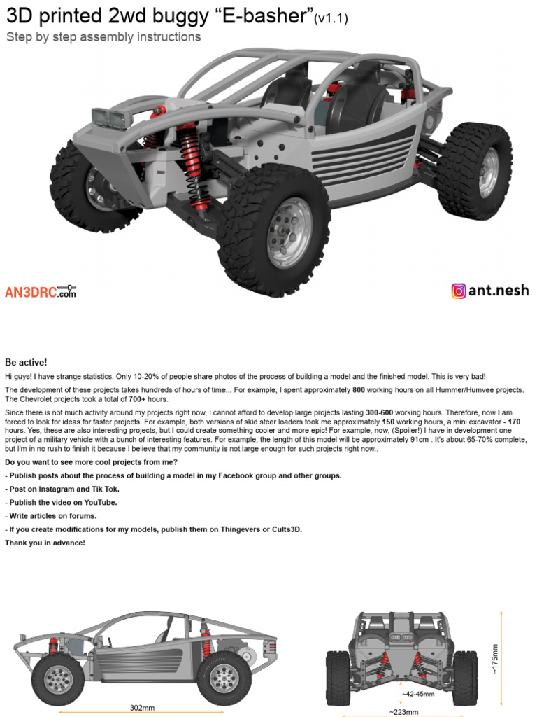 3D Printed 2wd Buggy "E-Basher" (v1.1) | PDF | Screw | Drill