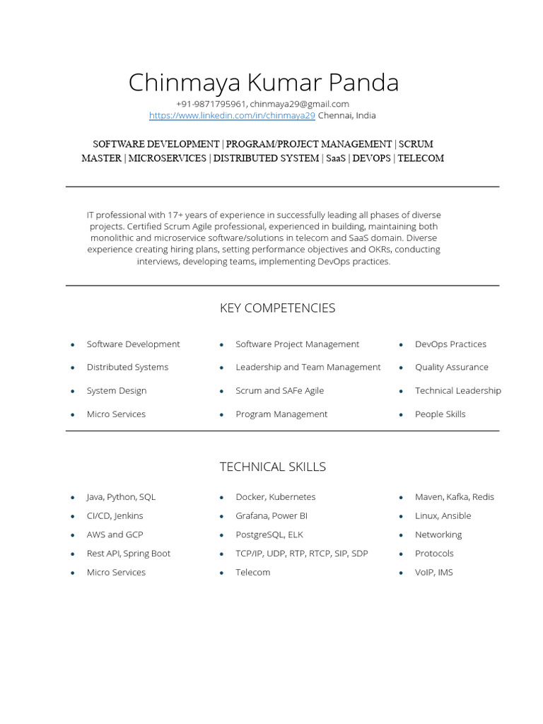 Chinmaya Kumar Panda - Engineering Manager | PDF | Scrum (Software Development) | Cloud Computing