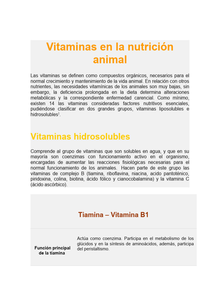 Vitaminas en La Nutrición Animal | PDF