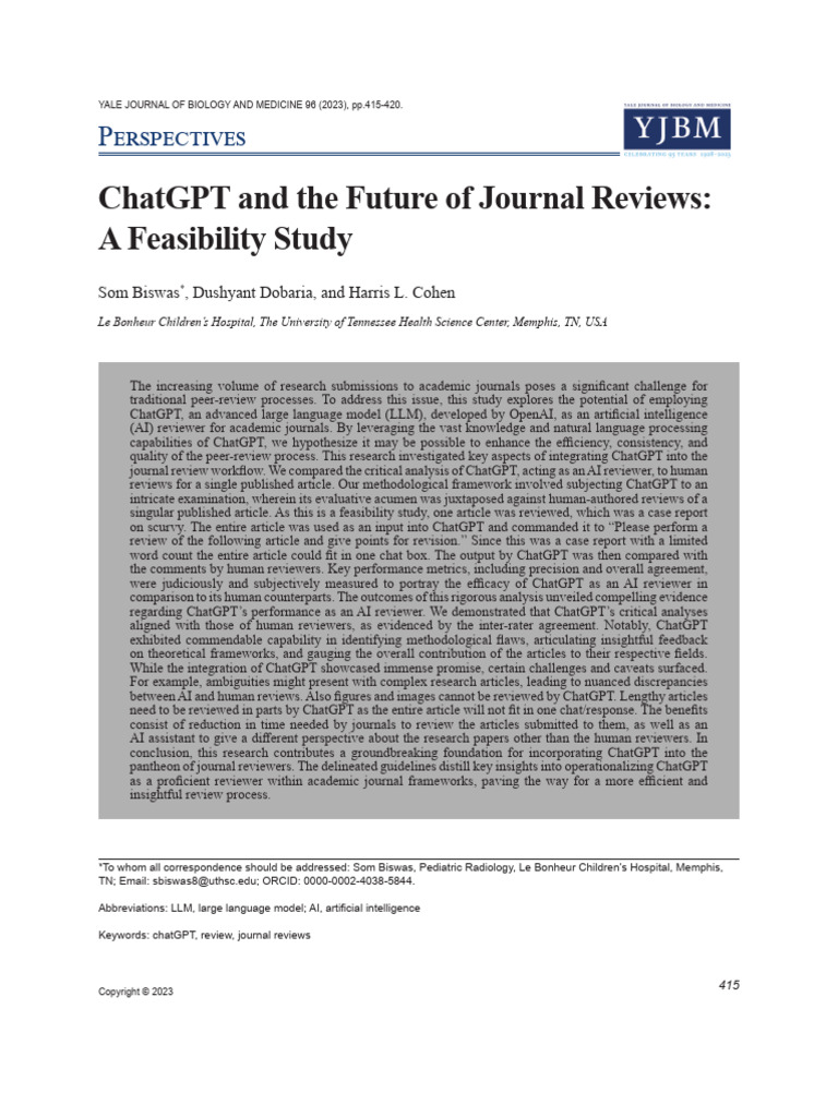 ChatGPT and The Future of Journal Reviews - A Feasibility Study | PDF | Artificial Intelligence ...