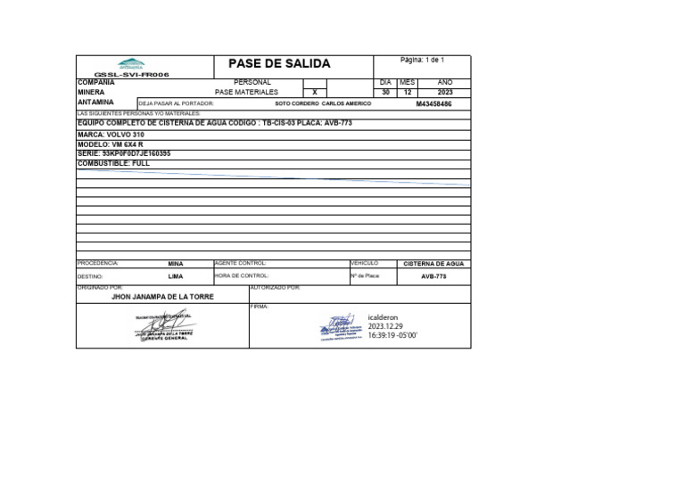 Pase de Salida Avb773 | PDF