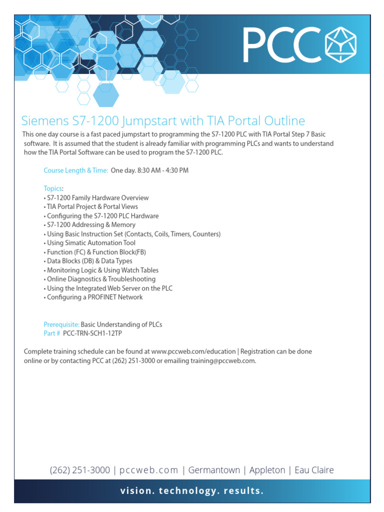 PCC Training Siemens S7 1200 Jumpstart With TIA Portal Training Outline 2021 | PDF