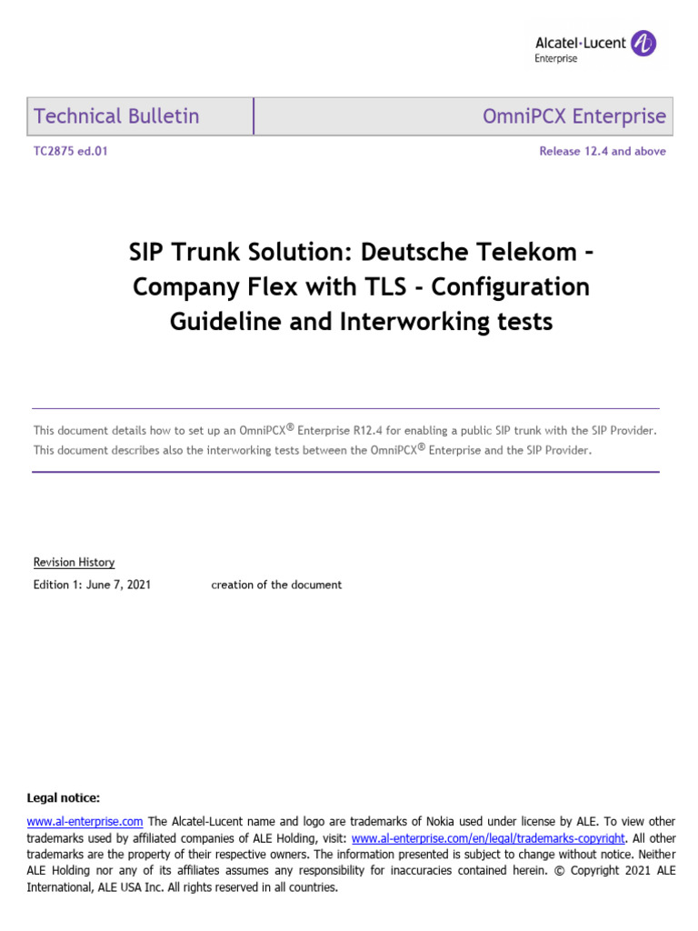 TC2875en-Ed01 SIP Trunk Deutsche-Telekom Company-Flex-with-SIPTLS ConfigurationGuideline R12.4 ...