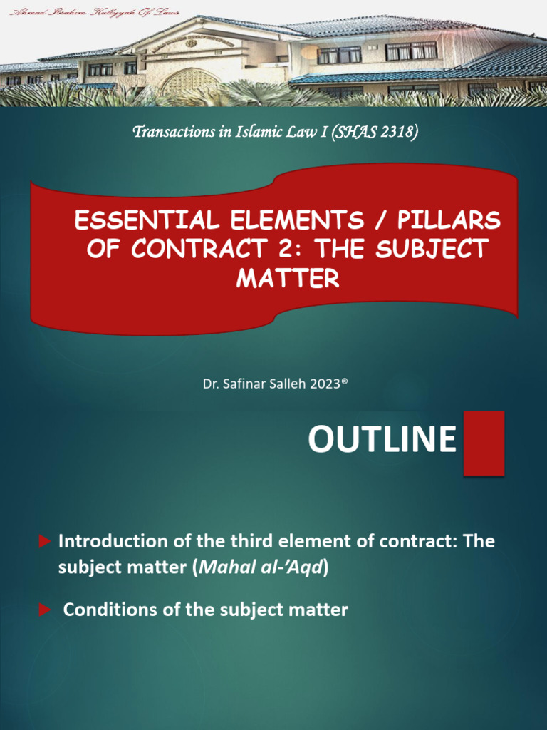 7 - Elements of Contract - Subject Matter of Contract | PDF