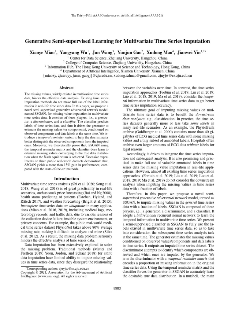 Generative Semi-Supervised Learning For Multivariate Time Series Imputation | PDF | Time Series ...