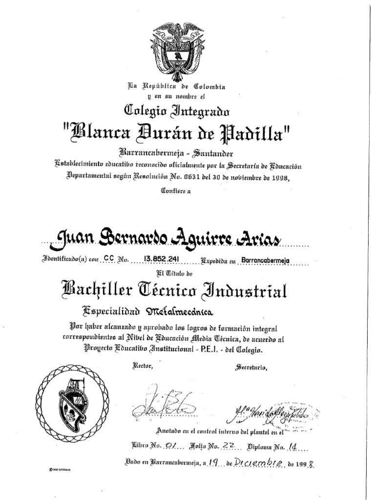 Diploma De Grado De Bachiller Pdf