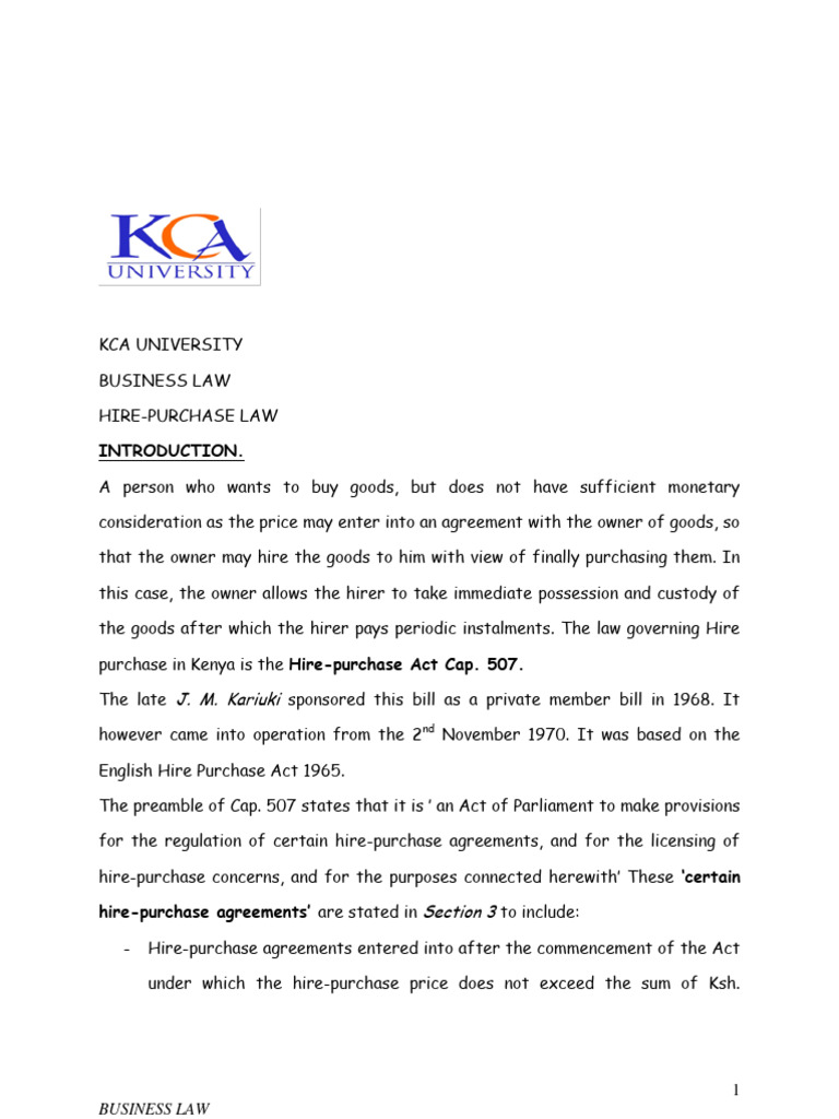 Hire Purchase Law Revised | PDF | Indemnity | Guarantee Hire Purchase Law Revised | PDF | Indemnity | Guarantee
