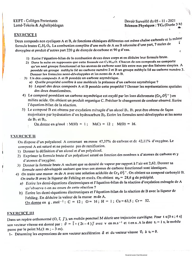Devoir TleC 1er Trim 2021 CPLA | PDF