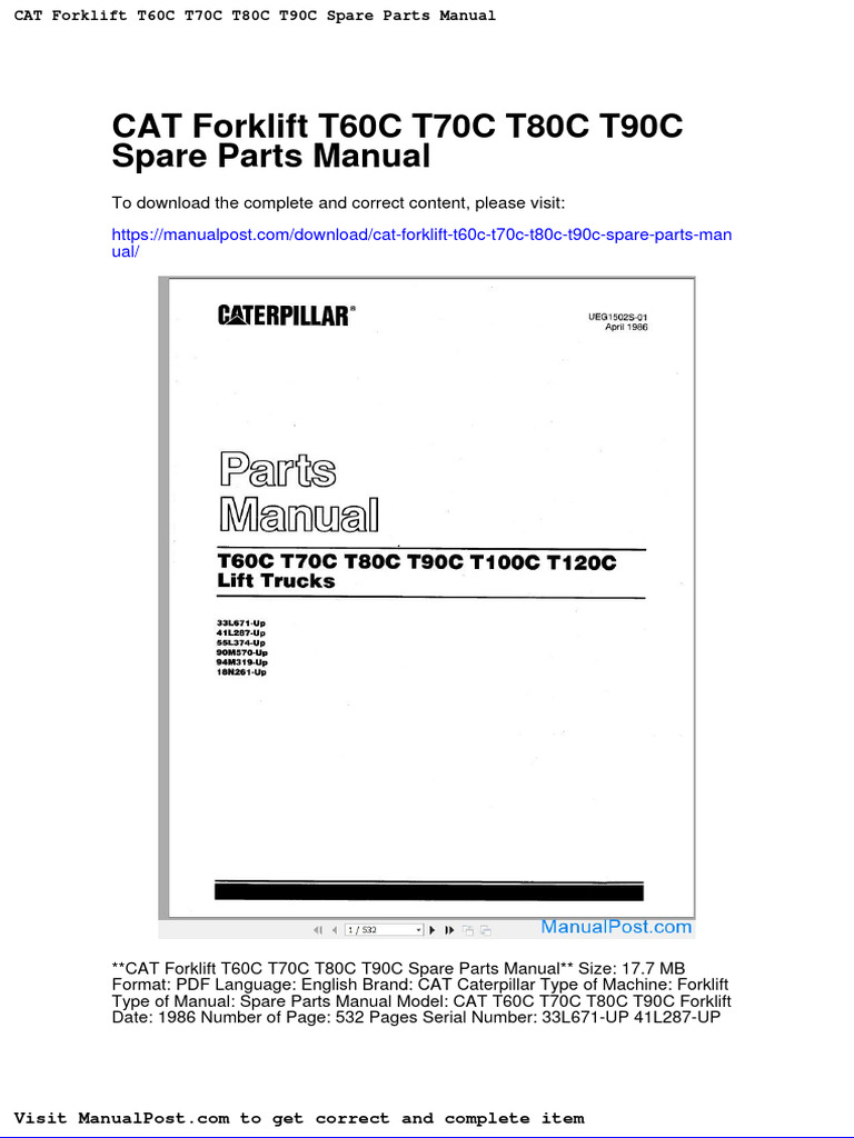 Cat Forklift t60c t70c t80c t90c Spare Parts Manual | PDF | Project ...