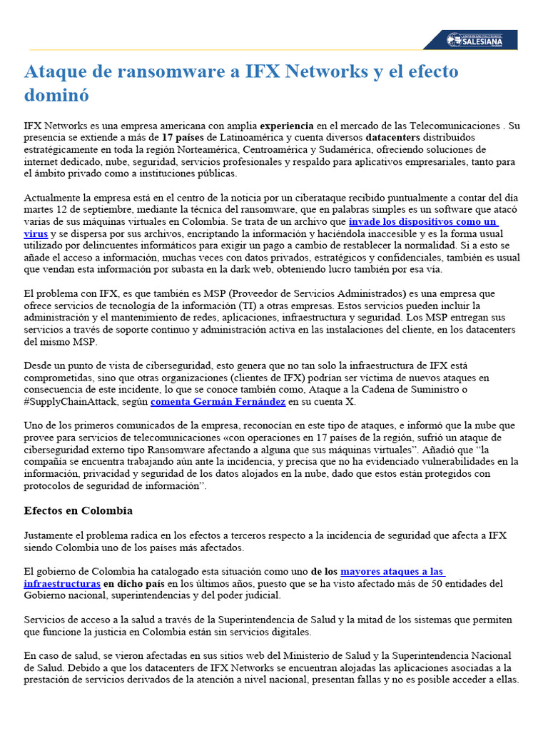Ataque de Ransomware A IFX Networks y El Efecto Dominó: Invade Los ...