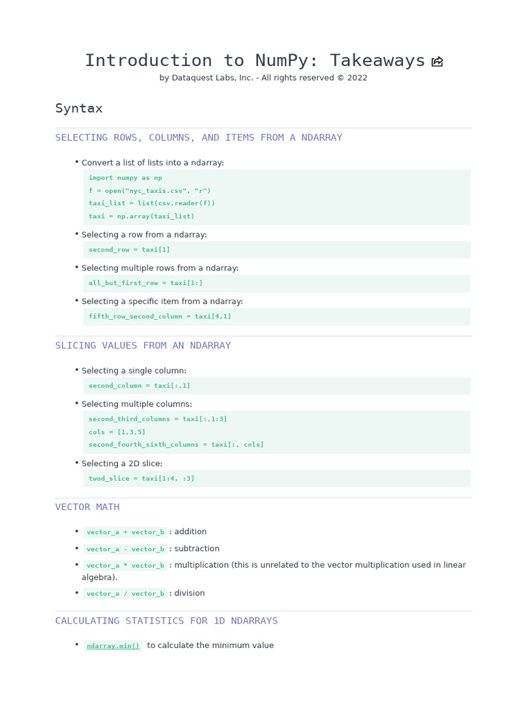 NumPy Basics: Selecting & Statistics | PDF | Computing | Computer Programming
