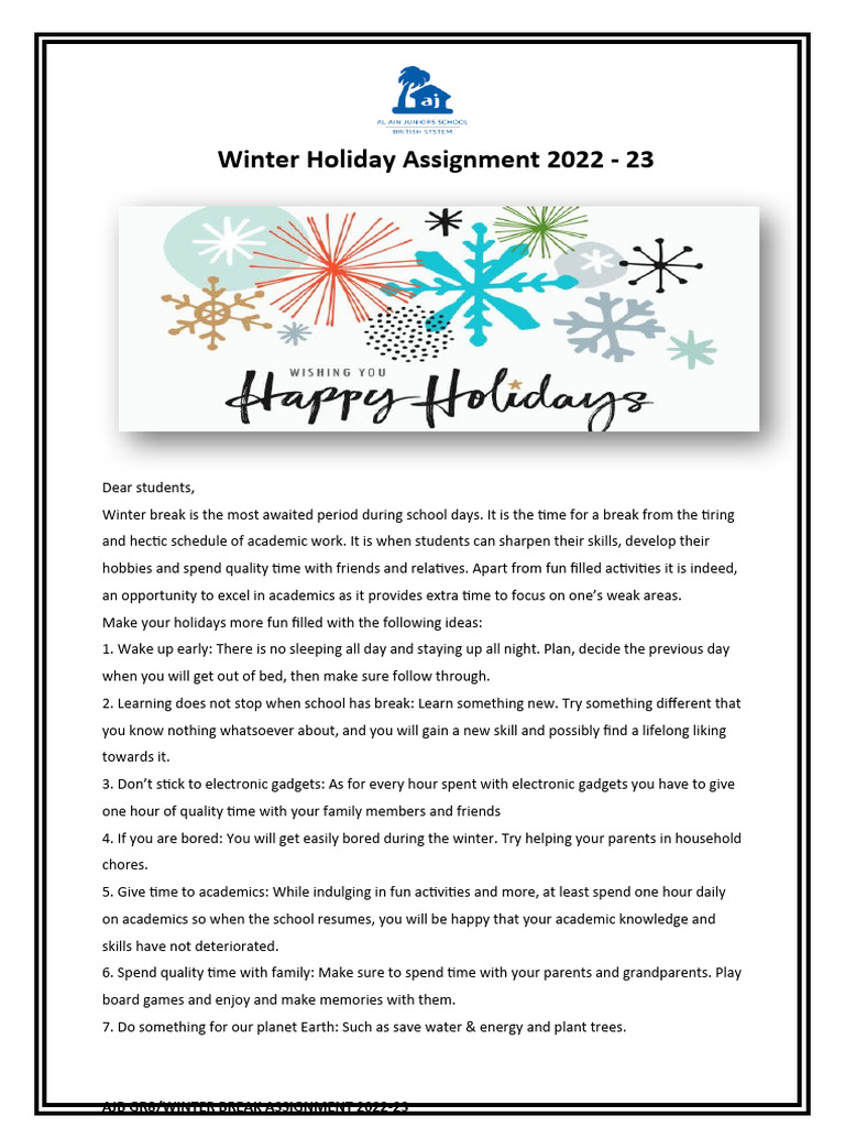 Gr. 8 Winter Break Assignment 2022-23 | PDF | Podcast | Information