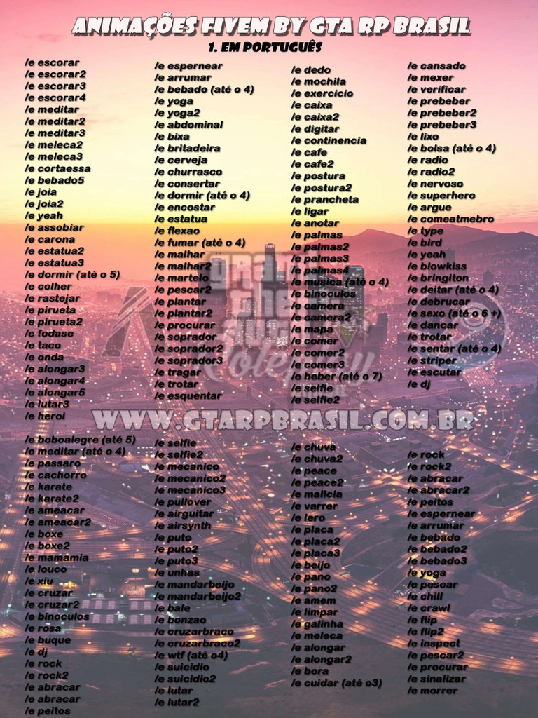Animacoes Fivem Gta RP Brasil | PDF
