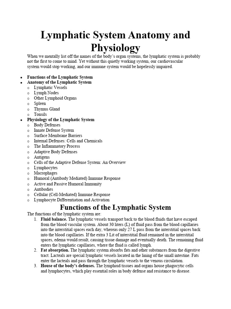 Unit-IXLymphatic System Anatomy and Physiology. | PDF | Lymphatic ...