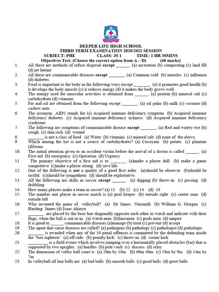 JS 1 Phe 3RD Term Exam 2021 | PDF