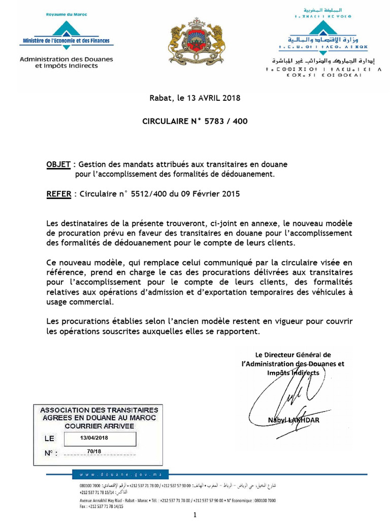 Circulaire - N°5783modifie11111-Procuration Transitaire | PDF