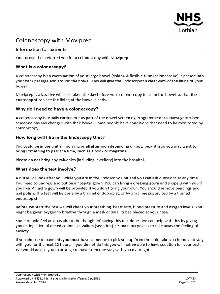 Colonoscopy With Moviprep and Consent Form | PDF
