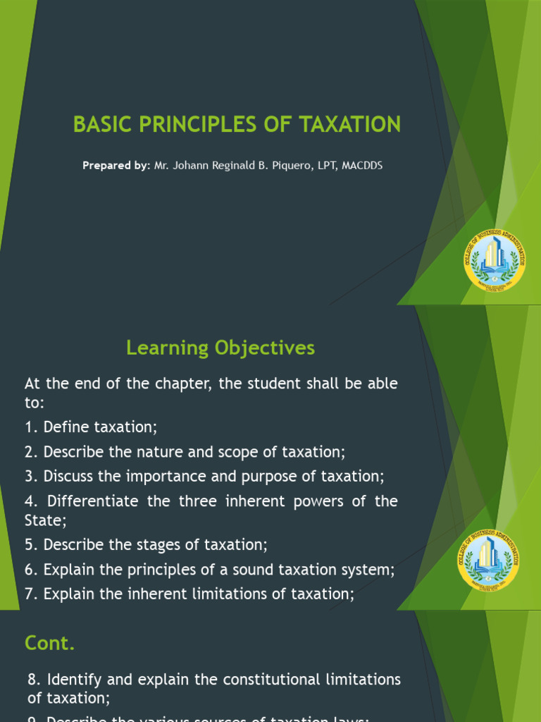 Lesson 1 Basic Principles of Taxation | PDF
