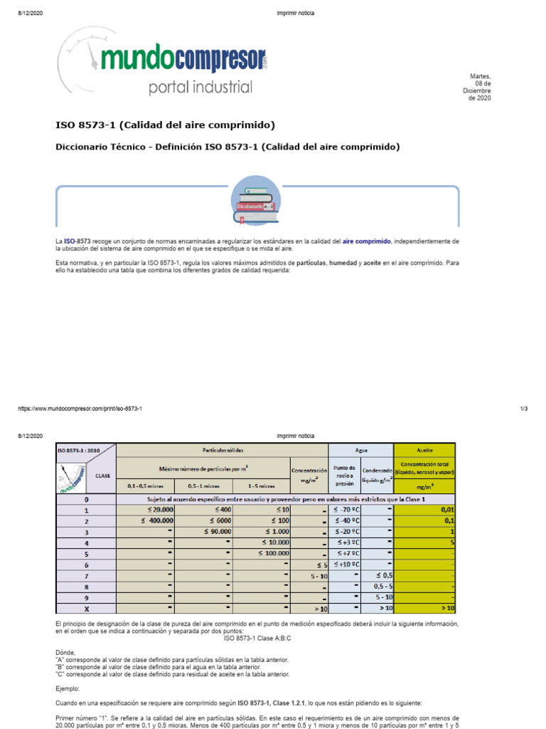 ISO 8573-1-Calidad Aire Comprimido | PDF