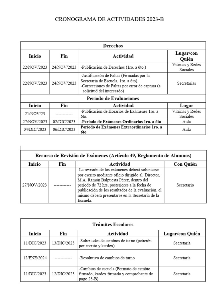 Cronograma de Actividades 23B | PDF