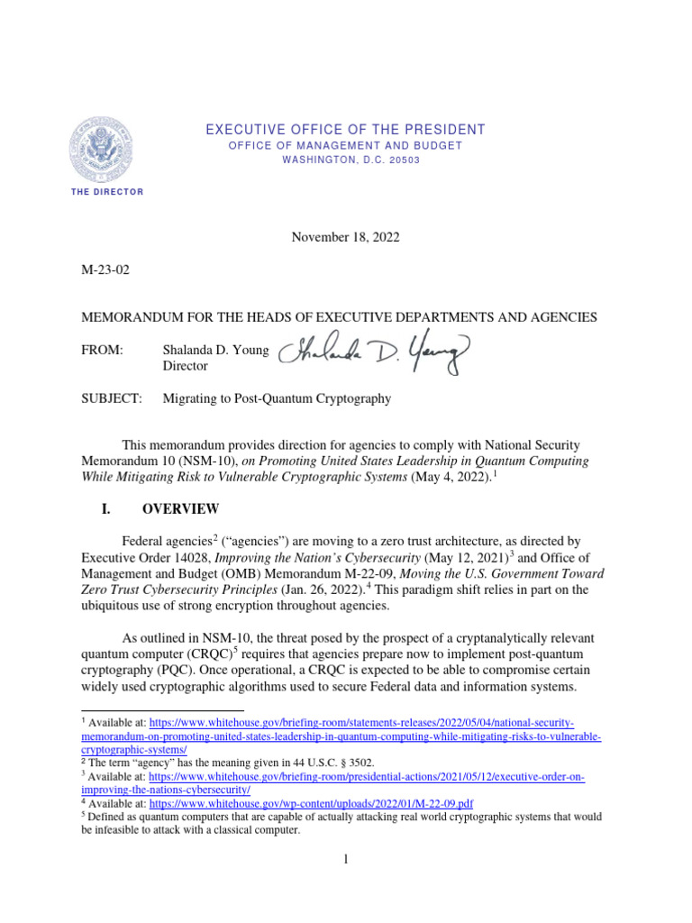 M 23 02 M Memo On Migrating To Post Quantum Cryptography Pdf