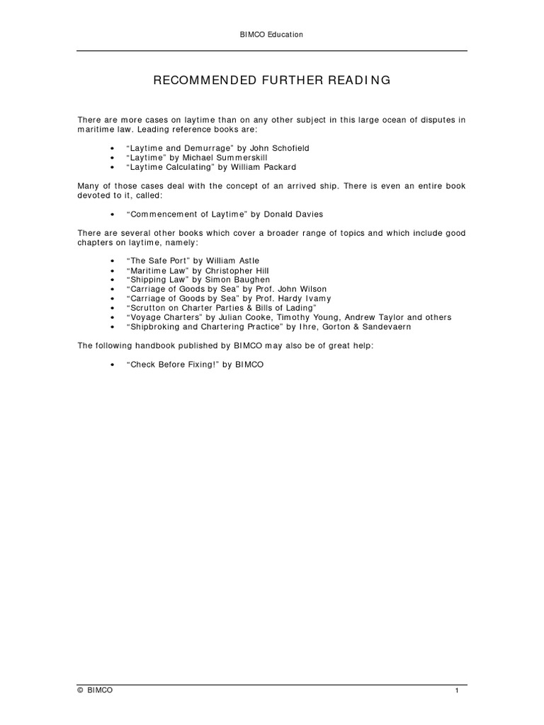 Recommended Further Reading Laytime | PDF | Young Adult