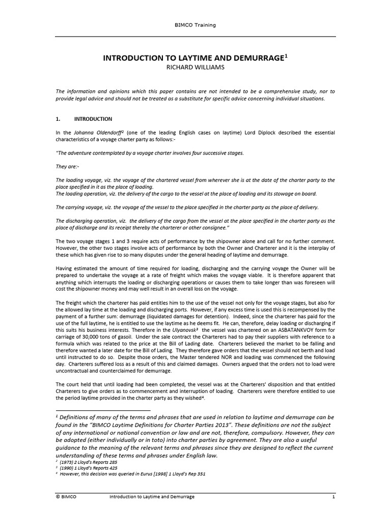 01 - Introduction To Laytime and Demurrage - New | PDF