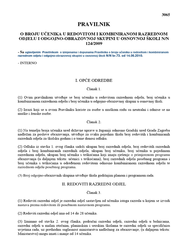 Pravilnik o Broju Ucenika | PDF