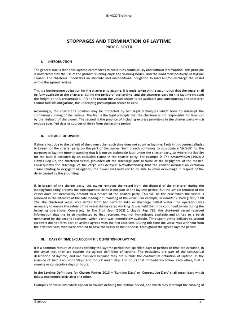 03 - Stoppages - Termination of Laytime-BS - New | PDF | Clause ...