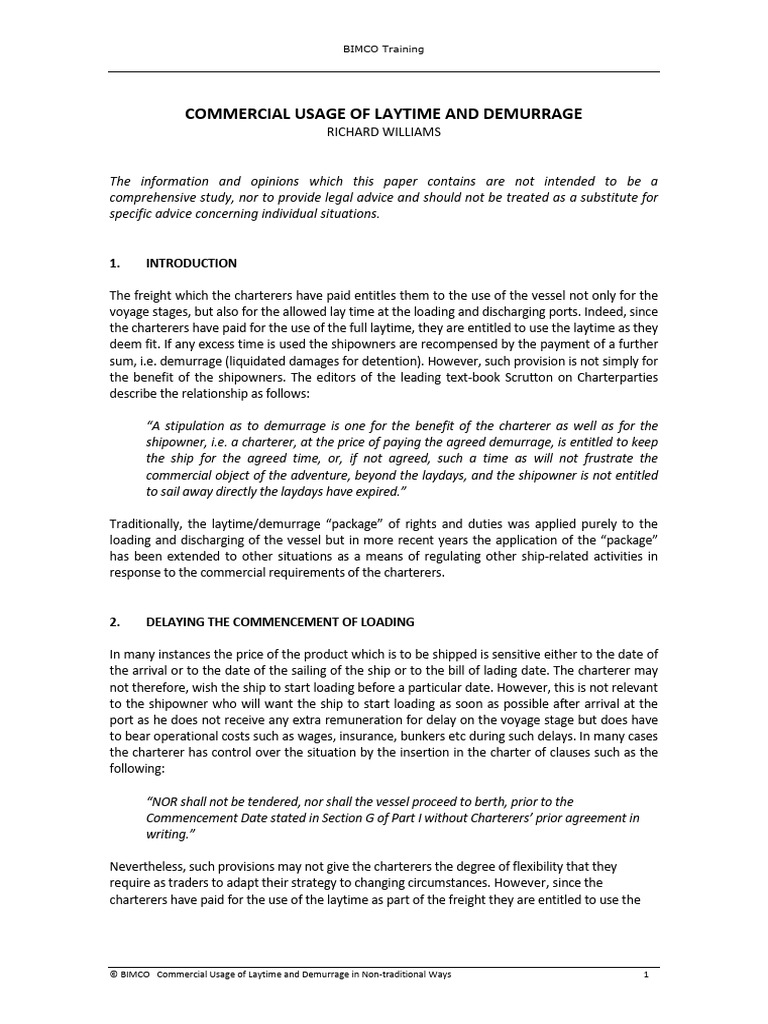 07 - Commercial Usage of Laytime and Demurrage - New | PDF