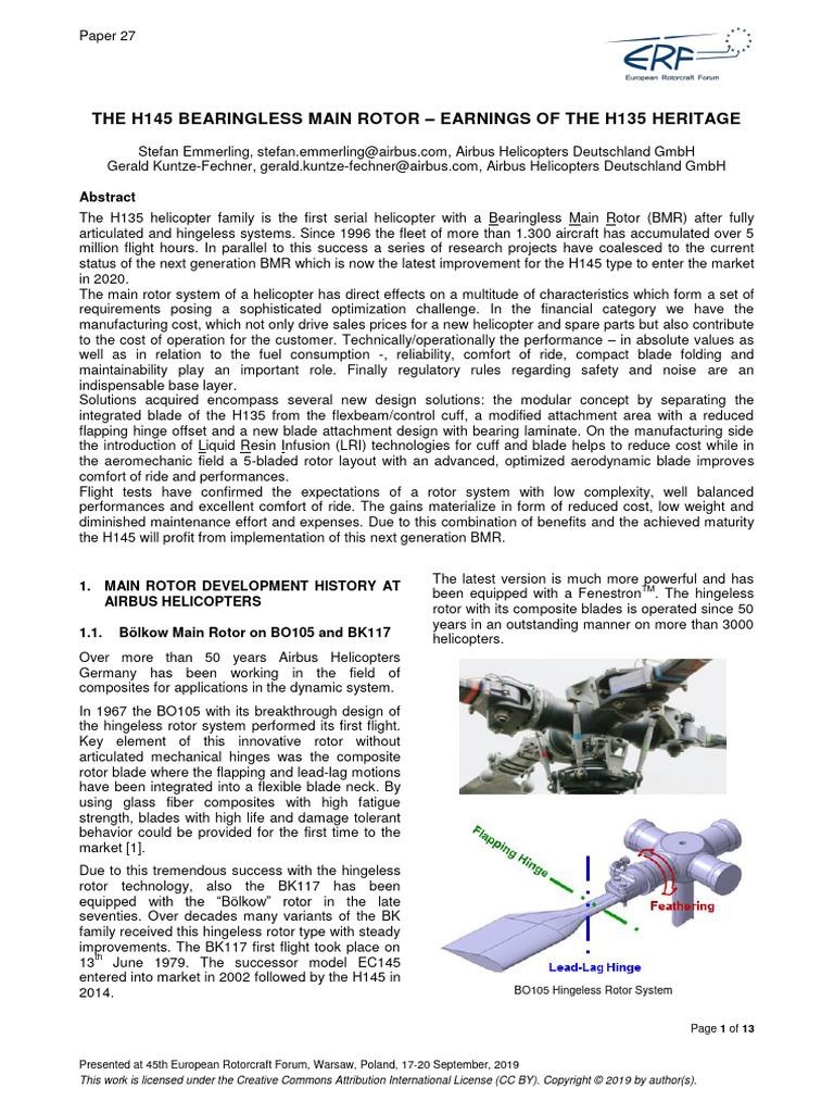 ERF 2019 0027 H145 Bearingless Main Rotor | PDF | Helicopter Rotor ...