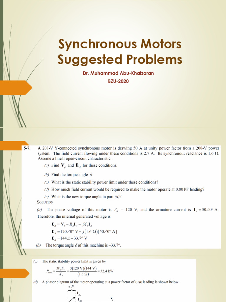 Synchronous Motors Suggested Problems | PDF | Technology & Engineering