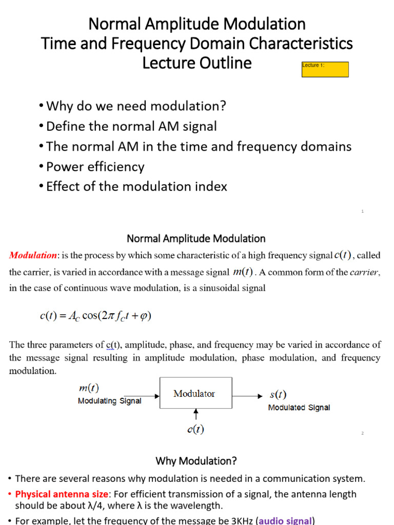 Normal Amplitude Modulation Time and Frequency Domain Characteristics Lecture Outline | PDF