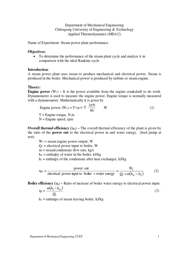 ME412 (Steam Power Plant Performance) (201122) | PDF