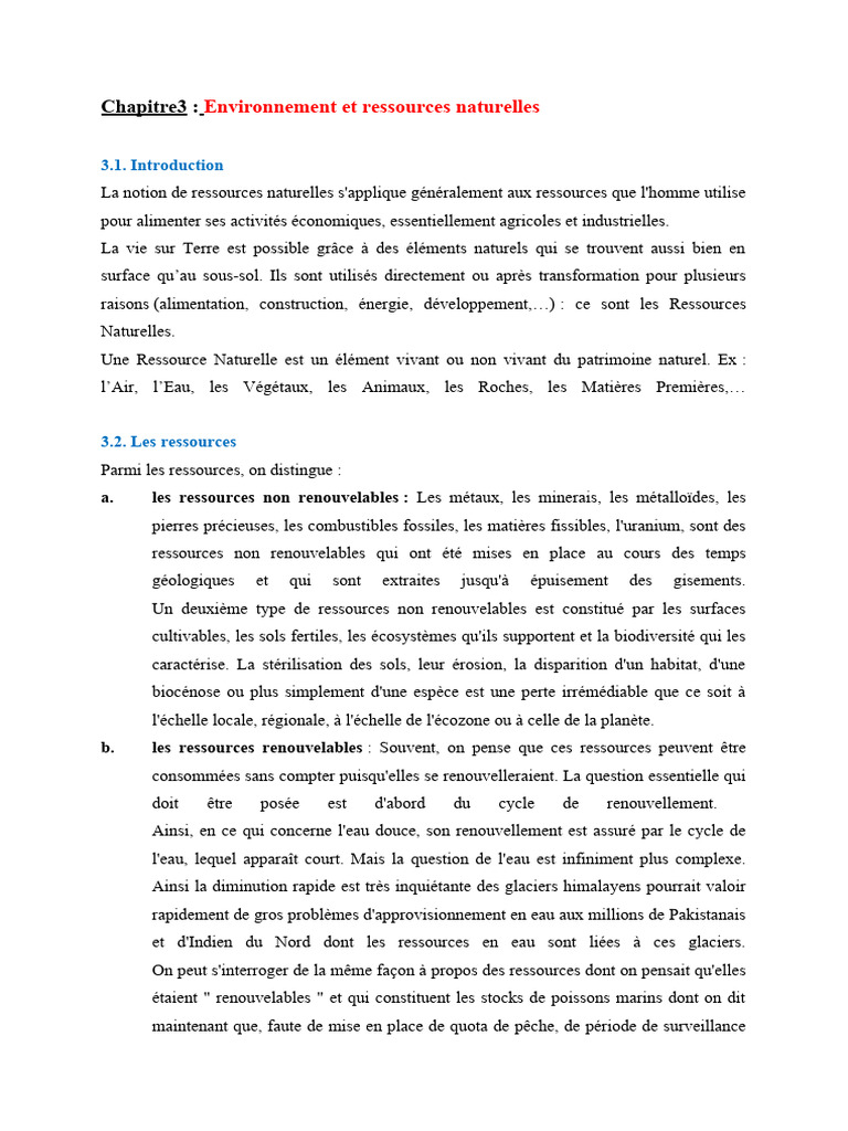 Introduction aux ressources naturelles | PDF | Eau | Biodiversité
