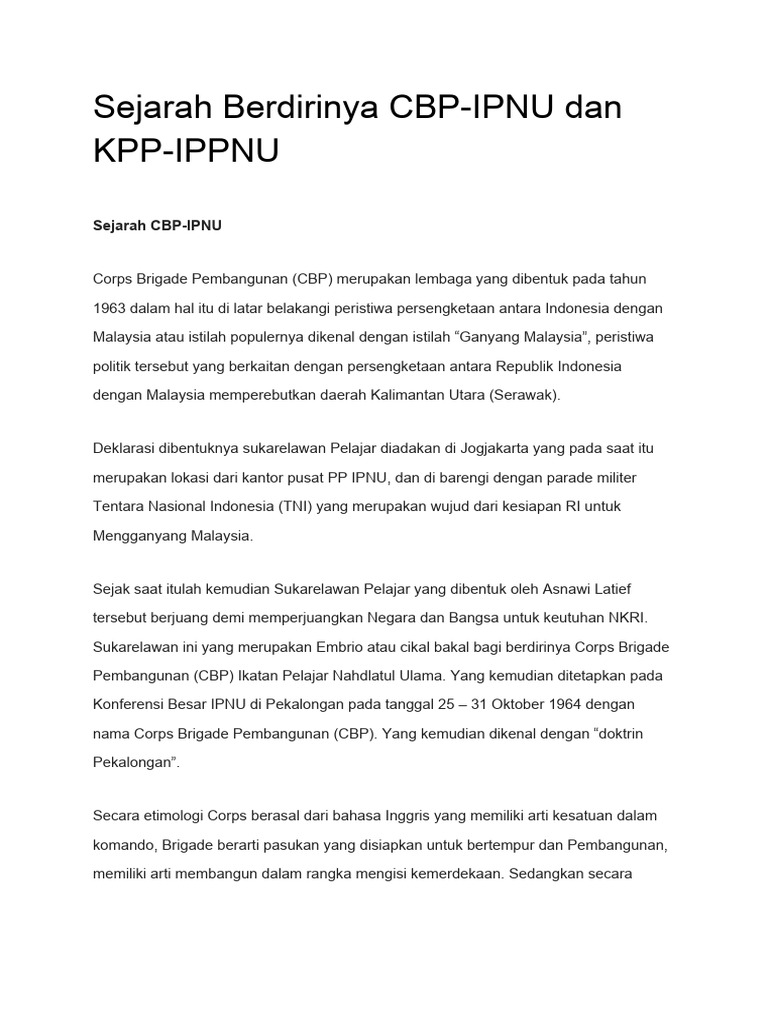 Sejarah Berdirinya CBP-IPNU Dan KPP-IPPNU | PDF