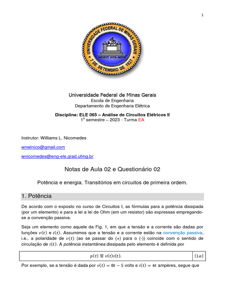 Notas de Aula - 02 - EA - 2023 - 2 | PDF | Rede elétrica | Energia elétrica