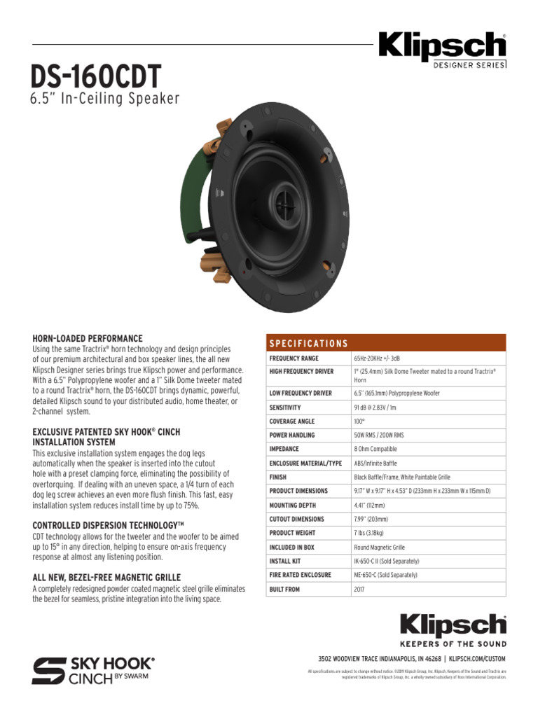 DS 160CDT Spec Sheet - v06 | PDF | Loudspeaker | Electrical Engineering