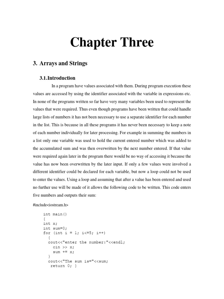Chapter 3 - Arrays Pointers and String | PDF Chapter 3 - Arrays Pointers and String | PDF