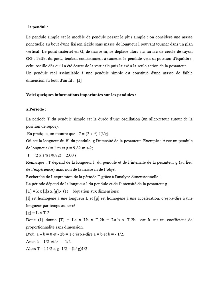 Pendule simple et roulements : principes clés | PDF | Sciences et ...