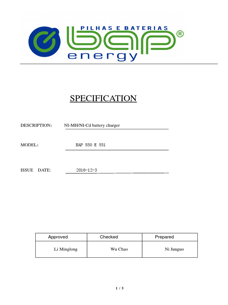 BAP 550 e 551 Datasheet Specification 2016-12-3 | PDF | Battery Charger ...