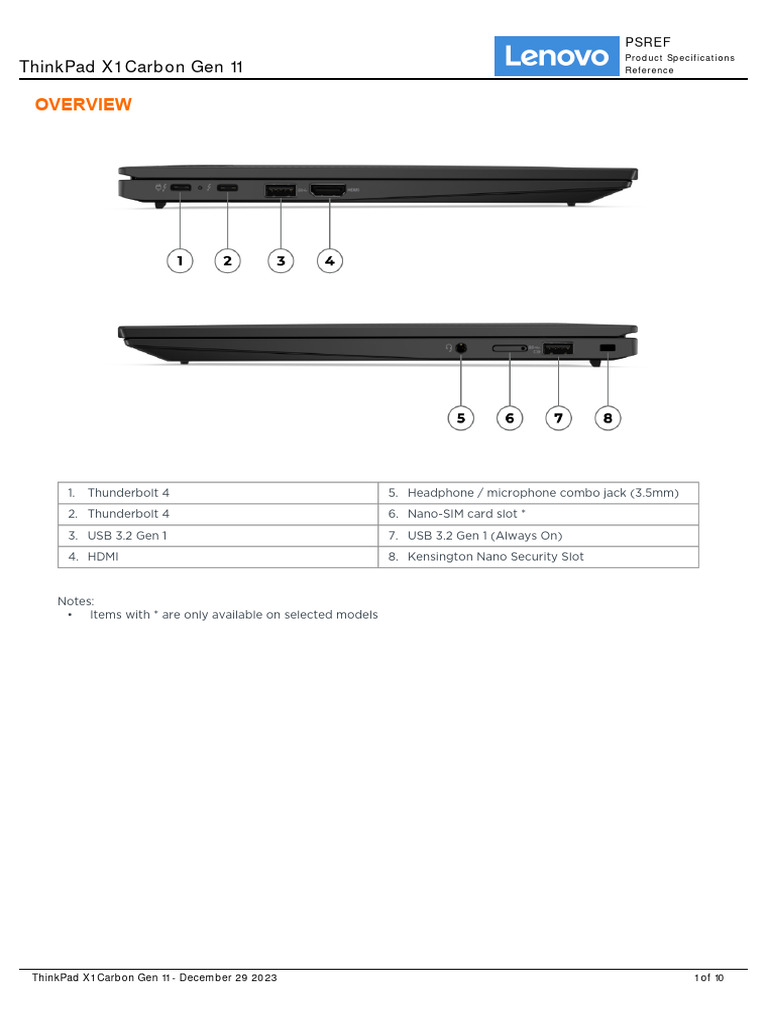 ThinkPad X1 Carbon Gen 11 Spec | PDF