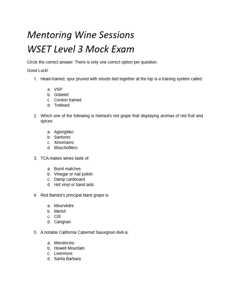 Wset Level 3 Mock Questions | PDF | Fermentation In Winemaking | Wine