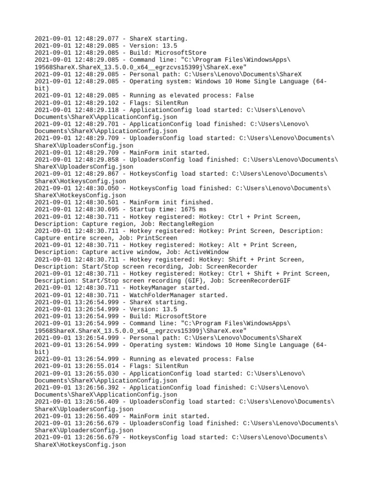 ShareX Log 2021 09 | PDF | Keyboard Shortcut | Command Line Interface
